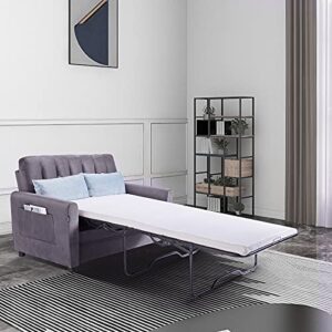 surfline pull out sofa bed sleeper sofa bed loveseat sleeper with memory foam mattress twin, velvet pull out couch with storage pocket and 2 throw pillows, small couch for small spaces grey