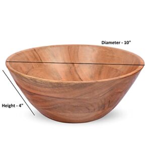 Samhita Acacia Wood Fruit Bowl for Fruits or Salads,Serving Dish Looks Absolute Beautiful With Your Kitchen (10" x 10" X 4")