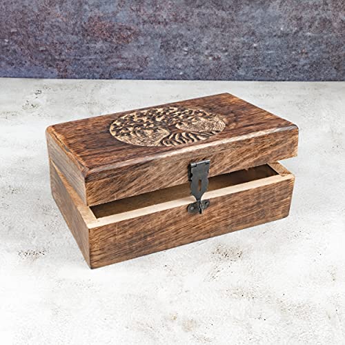 Samhita Handmade Mango Wood Tree of Life Engraving Beautifully Keepsake Box Jewellery Organiser Unique Gift Ideas for Men & Women (Flame Work Finish)