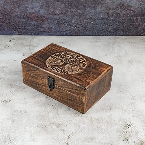 Samhita Handmade Mango Wood Tree of Life Engraving Beautifully Keepsake Box Jewellery Organiser Unique Gift Ideas for Men & Women (Flame Work Finish)