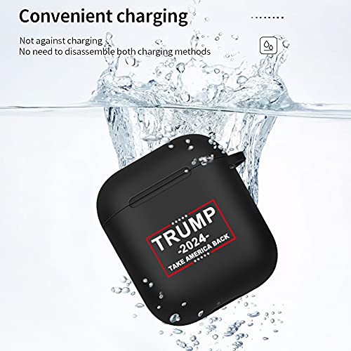 Trump 2024 Take America AirPods Case Soft Silicone Protective Cover Back Black Skin Charging Case Cover for Apple AirPods 1&2 with Keychain