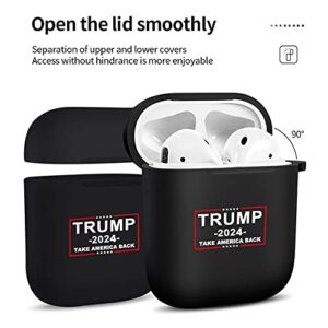 Trump 2024 Take America AirPods Case Soft Silicone Protective Cover Back Black Skin Charging Case Cover for Apple AirPods 1&2 with Keychain