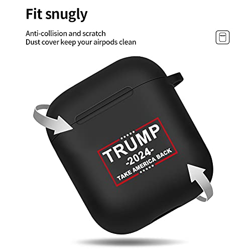 Trump 2024 Take America AirPods Case Soft Silicone Protective Cover Back Black Skin Charging Case Cover for Apple AirPods 1&2 with Keychain