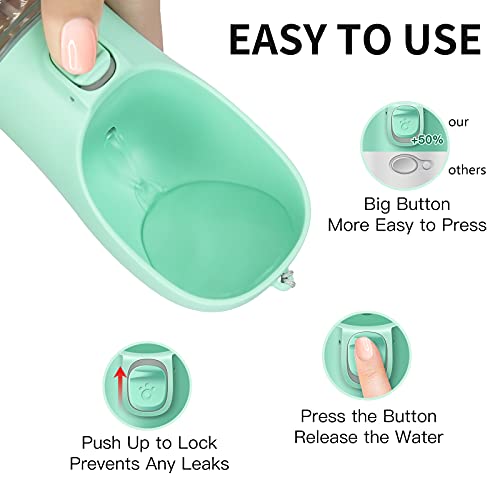 Airoto Dog Water Bottle, 12OZ Portable Water Bowl for Dog Leak Proof Dog Water Dispenser for Walking, Hiking & Travel Food Grade Plastic (Green)