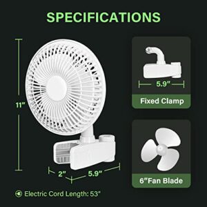 HealSmart Tent Poles Clip Fan, Monkey Fan, Manually Adjustable 90° Angles, 15W, 2-Speeds Control, 53 inch Cord Length, White (GLFANXCLIP6)