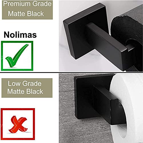 Matte Black Bathroom Hardware Set 3 Pieces SUS304 Stainless Steel Square Wall Mounted Including Toilet Paper Holder, Robe Towel Hooks,Bathroom Accessories Kit