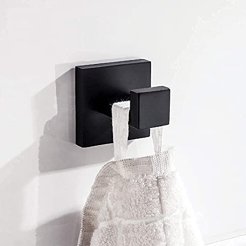 Matte Black Bathroom Hardware Set 3 Pieces SUS304 Stainless Steel Square Wall Mounted Including Toilet Paper Holder, Robe Towel Hooks,Bathroom Accessories Kit