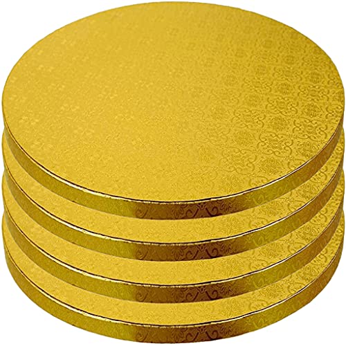 12 Inch Cake Boards - 4-Pack Cake Drums 12 Inch Dia. - Disposable Gold Cake Board Circles - Reusable Round Cake Boards - Cake Base Cardboard Cake Rounds - Cake Decorating Supplies & Baking Supplies