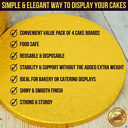 12 Inch Cake Boards - 4-Pack Cake Drums 12 Inch Dia. - Disposable Gold Cake Board Circles - Reusable Round Cake Boards - Cake Base Cardboard Cake Rounds - Cake Decorating Supplies & Baking Supplies