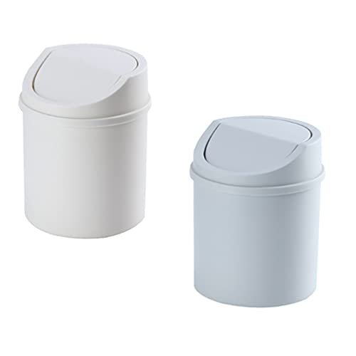 NUOBESTY 2pcs Modern Plastic Mini Trash Can with Lid Small Office Countertop Trash Can Tiny Plastic Garbage Bin for Home Office Gray and White