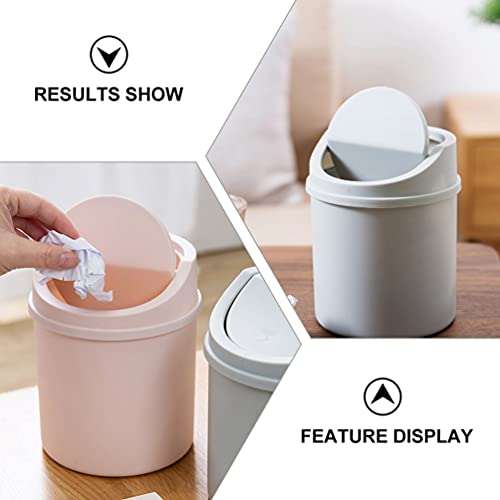 NUOBESTY 2pcs Modern Plastic Mini Trash Can with Lid Small Office Countertop Trash Can Tiny Plastic Garbage Bin for Home Office Gray and White