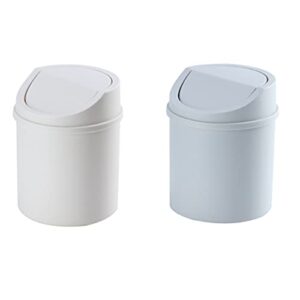 NUOBESTY 2pcs Modern Plastic Mini Trash Can with Lid Small Office Countertop Trash Can Tiny Plastic Garbage Bin for Home Office Gray and White