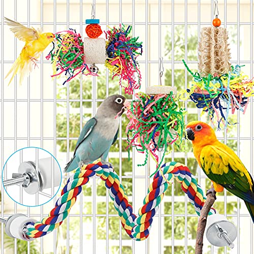 Bird Toys Bird Shredding Foraging Toys Parakeet Toy Chewing Hanging Toy Bird Shredded Paper Bird Cage Accessories Bird Rope Perch for Conure Cockatiel Budgies Lovebird Parrotlet (Without Rope Perch)