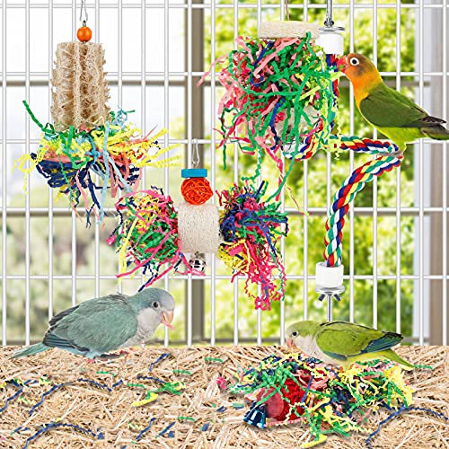 Bird Toys Bird Shredding Foraging Toys Parakeet Toy Chewing Hanging Toy Bird Shredded Paper Bird Cage Accessories Bird Rope Perch for Conure Cockatiel Budgies Lovebird Parrotlet (Without Rope Perch)