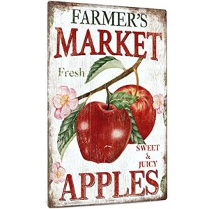 putuo decor apple sign, summer fruit wall art decorations for kitchen, cafe bar, farmhouse, front porch, fruit market, 12x8 inches vintage aluminum metal sign