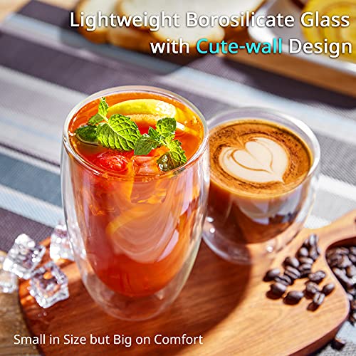 Bivvclaz Double Walled Glass Coffee Mugs, 2-Pack 15 Oz Borosilicate Glass Coffee Cups, Thermo Insulated Glass for Latte Cappuccino Americano Tea milk Beverage, Clear