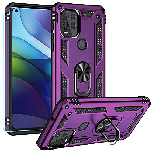 PUSHIMEI for Moto G Stylus 5G Case, Military Grade Heavy Duty Protection Phone Case Cover with HD Screen Protector Magnetic Ring Kickstand for Motorola Moto G Stylus 5G 2021 (Purple Military Case)