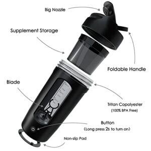 Genteen Blender Bottles, Protein Shaker Bottle for Protein Mixes USB-Rechargeable Powerful Electric Shaker Bottles includes Supplement Storage - BPA Free | 20 oz Cup (Black)