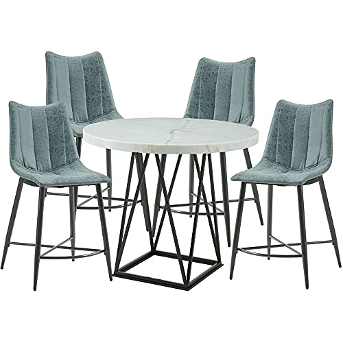 Hanover Bergen 5-Piece Dining Set with Round Counter-Height Table and 4 Tufted Chairs, HDR007-5PC-WH, 36.000, White, Gray