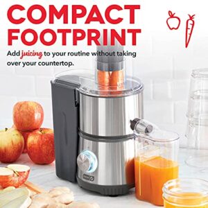 Dash Compact Centrifugal Juicer, Press Juicing Machine, 2-Speed, 2" Wide Feed Chute for Whole Fruit Vegetable, Anti-drip, Stainless Steel Sieve - Cool Grey