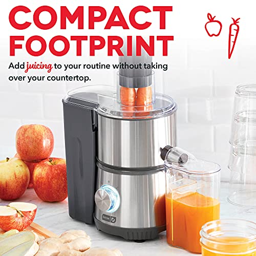 Dash Compact Centrifugal Juicer, Press Juicing Machine, 2-Speed, 2" Wide Feed Chute for Whole Fruit Vegetable, Anti-drip, Stainless Steel Sieve - Cool Grey