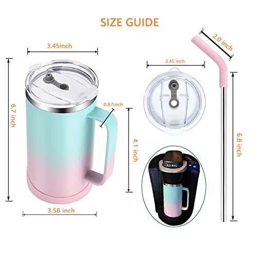 Pizkiru Vacuum Insulated Cup with Handle 24 OZ,Stainless Steel Coffee Mug with Handle, Lid and Straw,Keep Drinks Hot 8 Hours,Sweat Proof,Dishwasher Safe,BPA Free