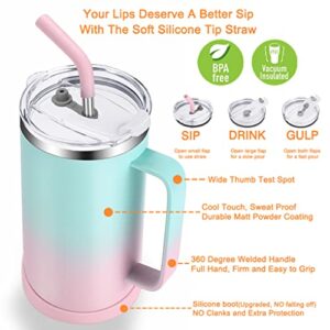 Pizkiru Vacuum Insulated Cup with Handle 24 OZ,Stainless Steel Coffee Mug with Handle, Lid and Straw,Keep Drinks Hot 8 Hours,Sweat Proof,Dishwasher Safe,BPA Free