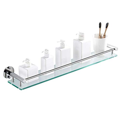 Riyyow Bathroom Glass Shelf Tempered Glass Shelf with Rail Wall Mounted, Stainless Steel Chrome Finished Storage (Size : 40CM)