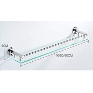 Riyyow Bathroom Glass Shelf Tempered Glass Shelf with Rail Wall Mounted, Stainless Steel Chrome Finished Storage (Size : 40CM)