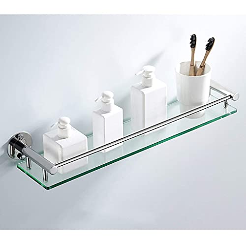 Riyyow Bathroom Glass Shelf Tempered Glass Shelf with Rail Wall Mounted, Stainless Steel Chrome Finished Storage (Size : 40CM)