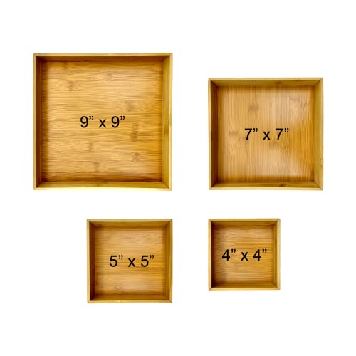 Bam & Boo - 4-Pieces Square Natural Bamboo Desk Drawer Organizer Trays & Storage Bins (Multi Sizes) - for Office, Kitchen, Dresser