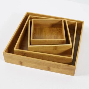 Bam & Boo - 4-Pieces Square Natural Bamboo Desk Drawer Organizer Trays & Storage Bins (Multi Sizes) - for Office, Kitchen, Dresser