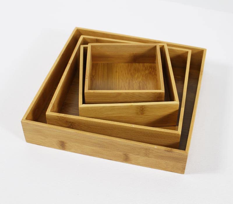 Bam & Boo - 4-Pieces Square Natural Bamboo Desk Drawer Organizer Trays & Storage Bins (Multi Sizes) - for Office, Kitchen, Dresser