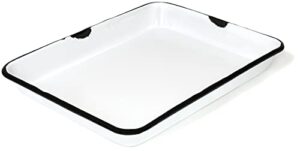 red co. 11 x 9 enamelware metal classic 2 quart rectangular serving tray, distressed aqua/black rim