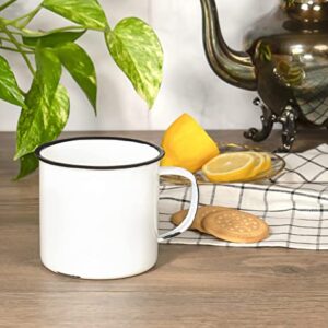 Red Co. Enamelware Metal Large Classic 22 Oz Round Coffee and Tea Mug with Handle, Distressed White/Black Rim