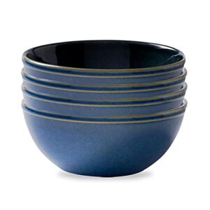 corelle 4-pc bowl set, handcrafted artisanal double bead , reactive glaze stoneware, 21-oz bowl set, navy