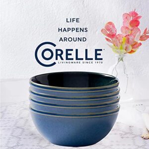 Corelle 4-Pc Bowl Set, Handcrafted Artisanal Double Bead , Reactive Glaze Stoneware, 21-Oz Bowl Set, Navy