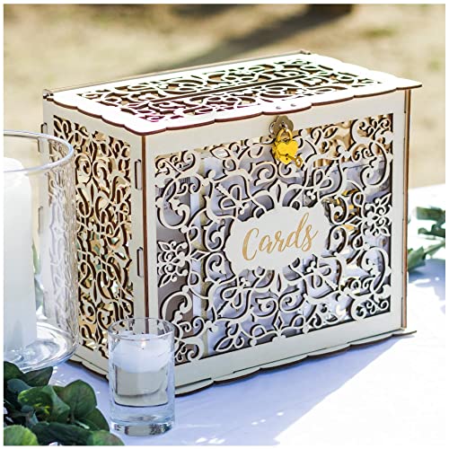 J&A Homes Wedding Card Box with 3 Lock Styles - Large Reception Envelope Money Box for Wooden Decorations - Keepsake Gift Boxes with Lock for Wedding, Baby Shower, Graduation, Anniversary (Rustic)