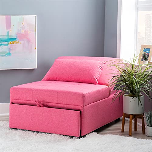 Powell Furniture Linon Boone Upholstered Convertible Sofa Bed in Hot Pink