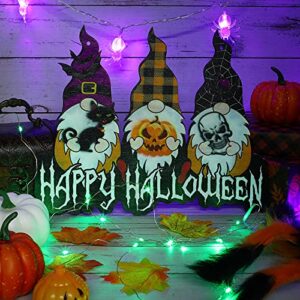 Amyhill Halloween Gnomes Sign Pumpkin Bat Gnome Wooden Plaque with String Lights Happy Halloween Wooden Door Wall Sign with Rope for Yard Indoor Outdoor Garden Decoration, 11.8 x 9.3 Inch