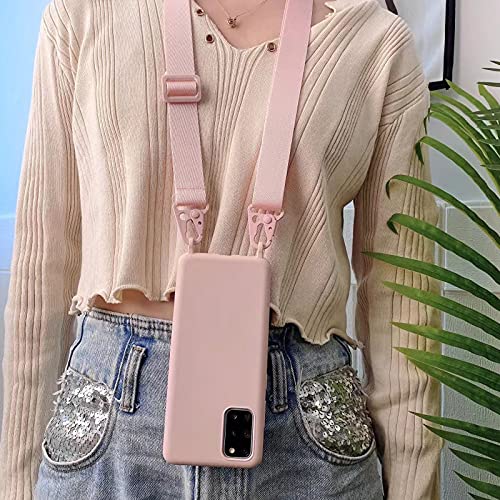 TY-Box Necklace Lanyard Phone Case Cover Compatible with Samsung Galaxy Note 20,Soft Silicone Cell Phone Protective Case with Adjust Shoulder Strap Crossbody Shell Cover (Pink, Note 20)