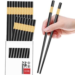 10 pairs reusable chopsticks dishwasher safe,9.5 inch fiberglass chopsticks set, japanese chinese korean chopsticks for food, non-slip, easy to use (black chopsticks)