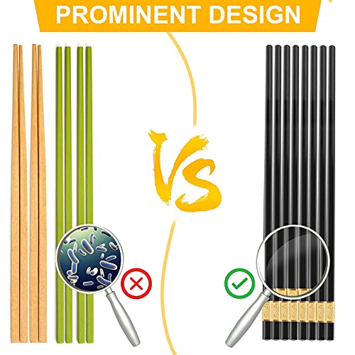 10 Pairs Reusable Chopsticks Dishwasher Safe,9.5 Inch Fiberglass Chopsticks Set, Japanese Chinese Korean Chopsticks for Food, Non-Slip, Easy to Use (Black Chopsticks)