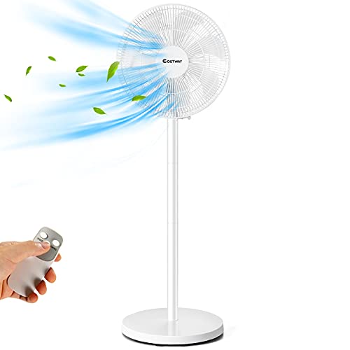 COSTWAY 16-Inch Standing Pedestal Fan, Height Adjustable 90° Oscillating Fan with Remote Control, 3 Wind Speeds & 60° Tilt, Quiet 7-Blade Stand Fan for Bedroom, Living Room, Home, Office, White