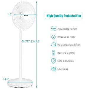 COSTWAY 16-Inch Standing Pedestal Fan, Height Adjustable 90° Oscillating Fan with Remote Control, 3 Wind Speeds & 60° Tilt, Quiet 7-Blade Stand Fan for Bedroom, Living Room, Home, Office, White