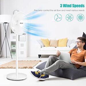 COSTWAY 16-Inch Standing Pedestal Fan, Height Adjustable 90° Oscillating Fan with Remote Control, 3 Wind Speeds & 60° Tilt, Quiet 7-Blade Stand Fan for Bedroom, Living Room, Home, Office, White