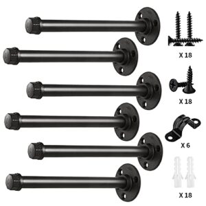 pipe shelf brackets 12 inch, industrial iron pipe floating shelf bracket heavy duty metal shelving brackets for shelves- 6 pack black (12 inch-6 pack)