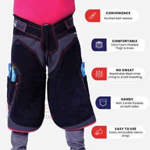 Equine Care Farrier Chaps 4 Knife Pocket, Nail Magnet Cow Hide Leather & Canvas Shoeing Apron 29 inches- 75CM.