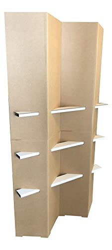 Room Divider 4 Panel with Shelves -by NVP Products- Easy to Assemble Corrugated Cardboard Dorm Room Divider, Privacy Wall with Shelves That can Become Your Zoom Background, White Brown (CRD-WS)