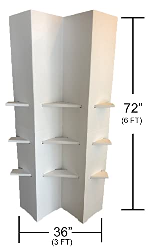 Room Divider 4 Panel with Shelves -by NVP Products- Easy to Assemble Corrugated Cardboard Dorm Room Divider, Privacy Wall with Shelves That can Become Your Zoom Background, White Brown (CRD-WS)